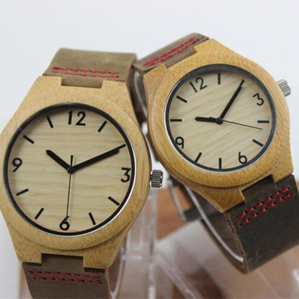 Wooden Bamboo Watch Big Dial Genuine Leather Belt Watches Couple Tables ...